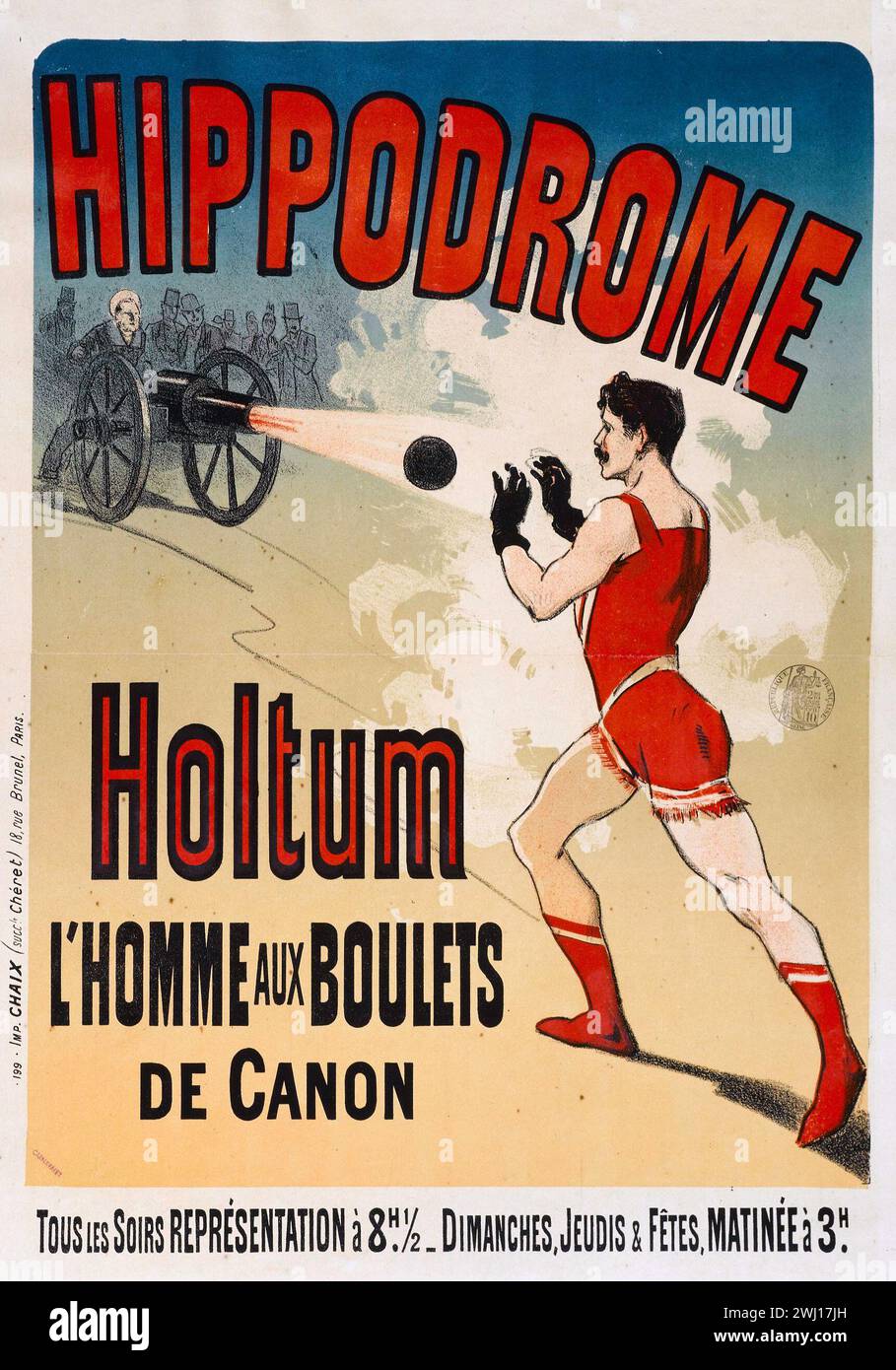 Vintage Poster of circus act the man who can stop canon balls. Poster ...