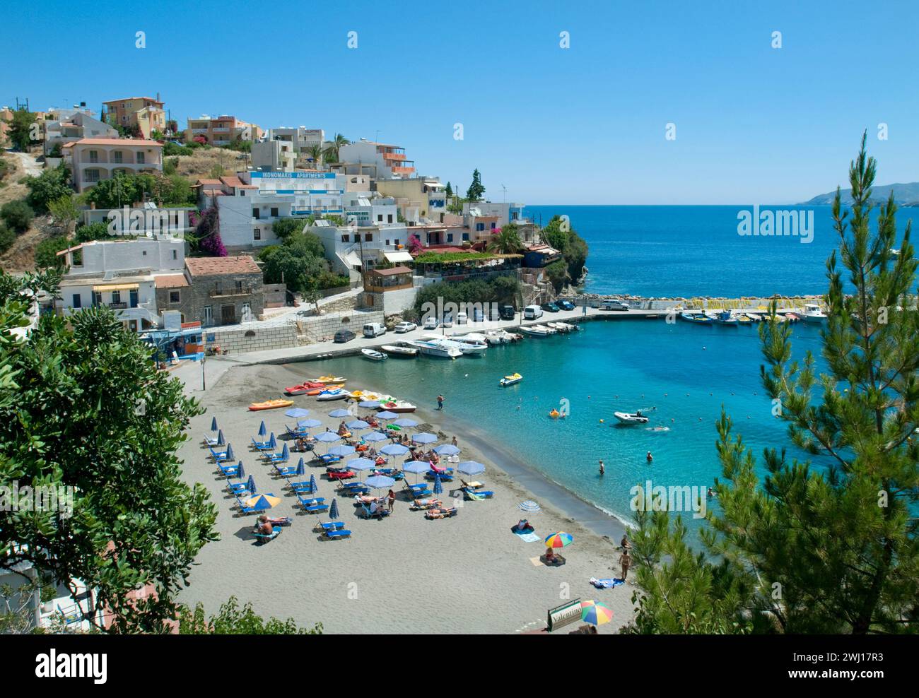 Overview of town beach and harbour, Bali, Crete, Greece Stock Photo - Alamy