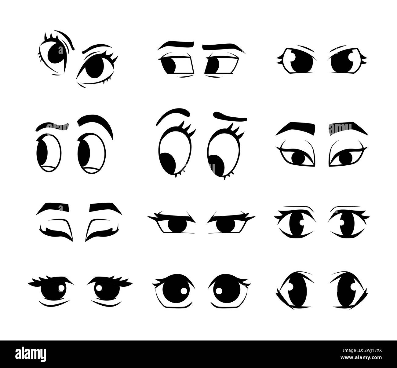 Cartoon eyes line icons set. Cartoon character expressions. Vector ...