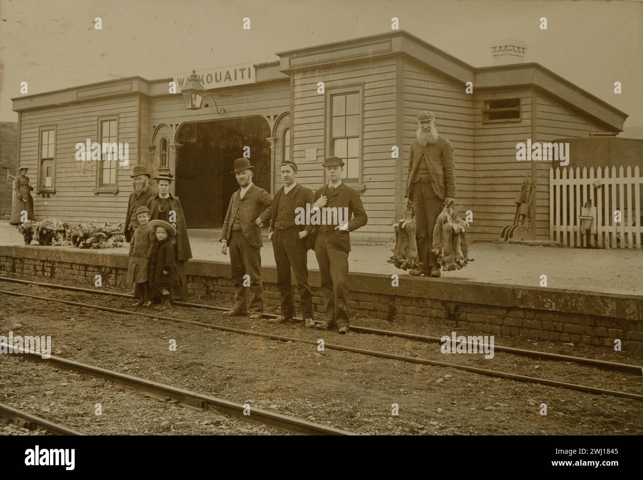 Vintage train station in Waikouaiti, South Island of New Zealand, circa ...