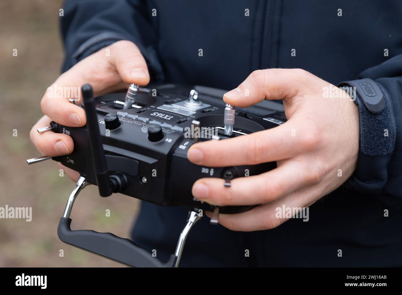 LVIV, UKRAINE - Feb. 11, 2024: A young man is seen controlling the ...