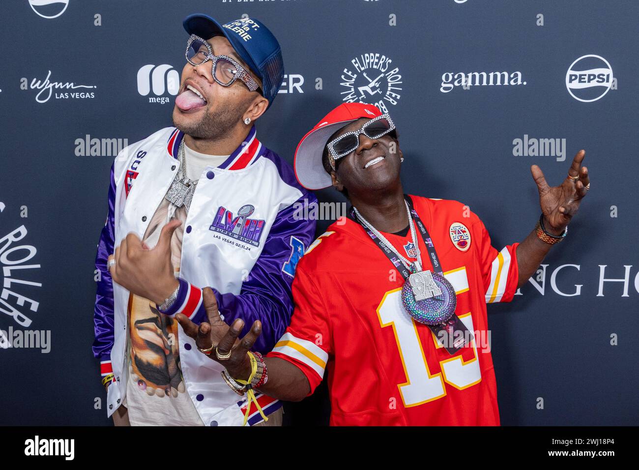 Las Vegas, USA. 12th Feb, 2024. Flo-Rida (L) and Flava Flav attend ...