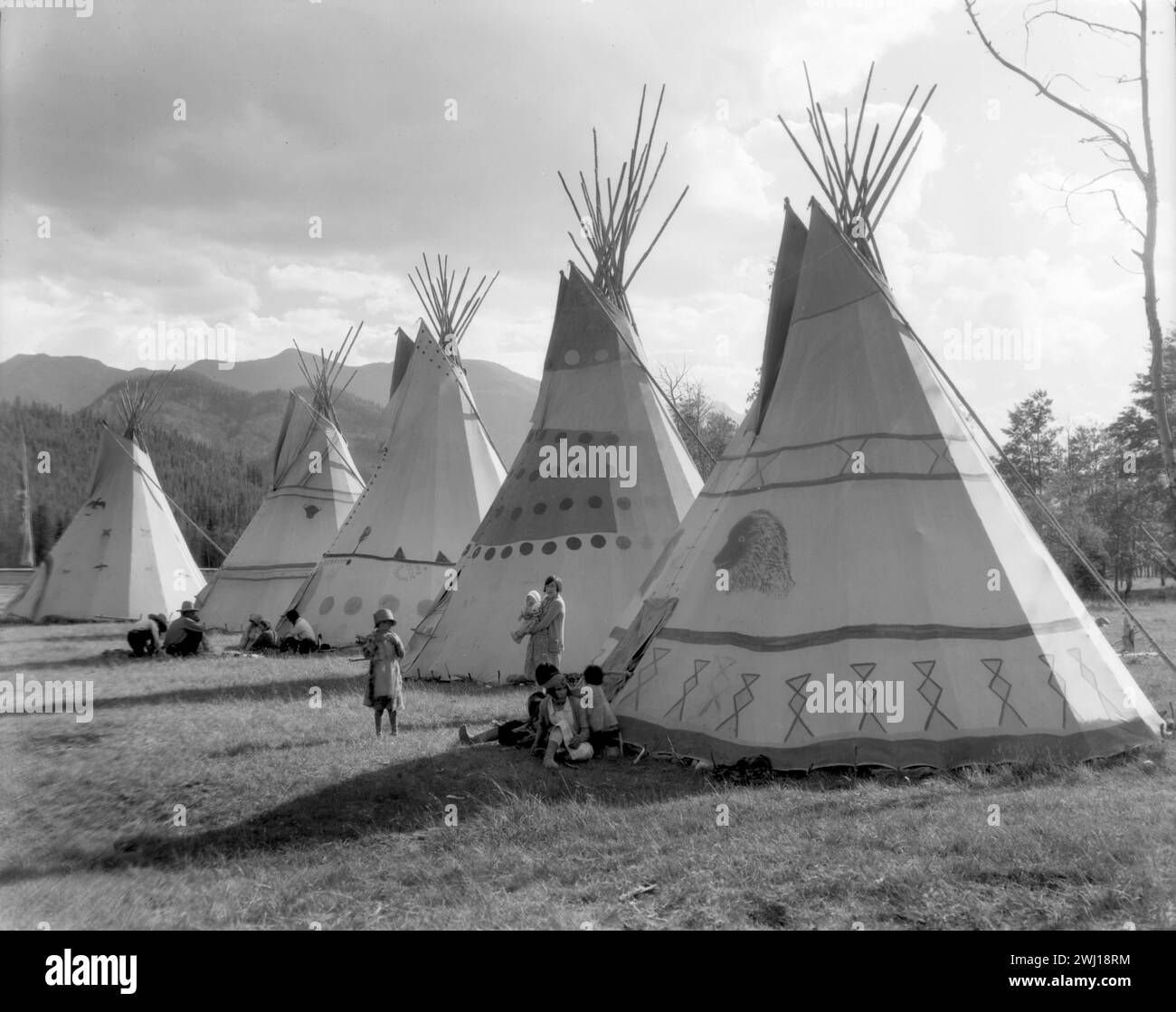 First nation tents set up in Assiniboine camp in western Canada ...