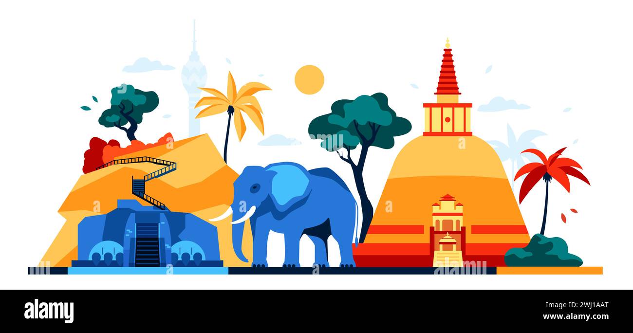 Antiquities and features of Sri Lanka - modern colored vector ...