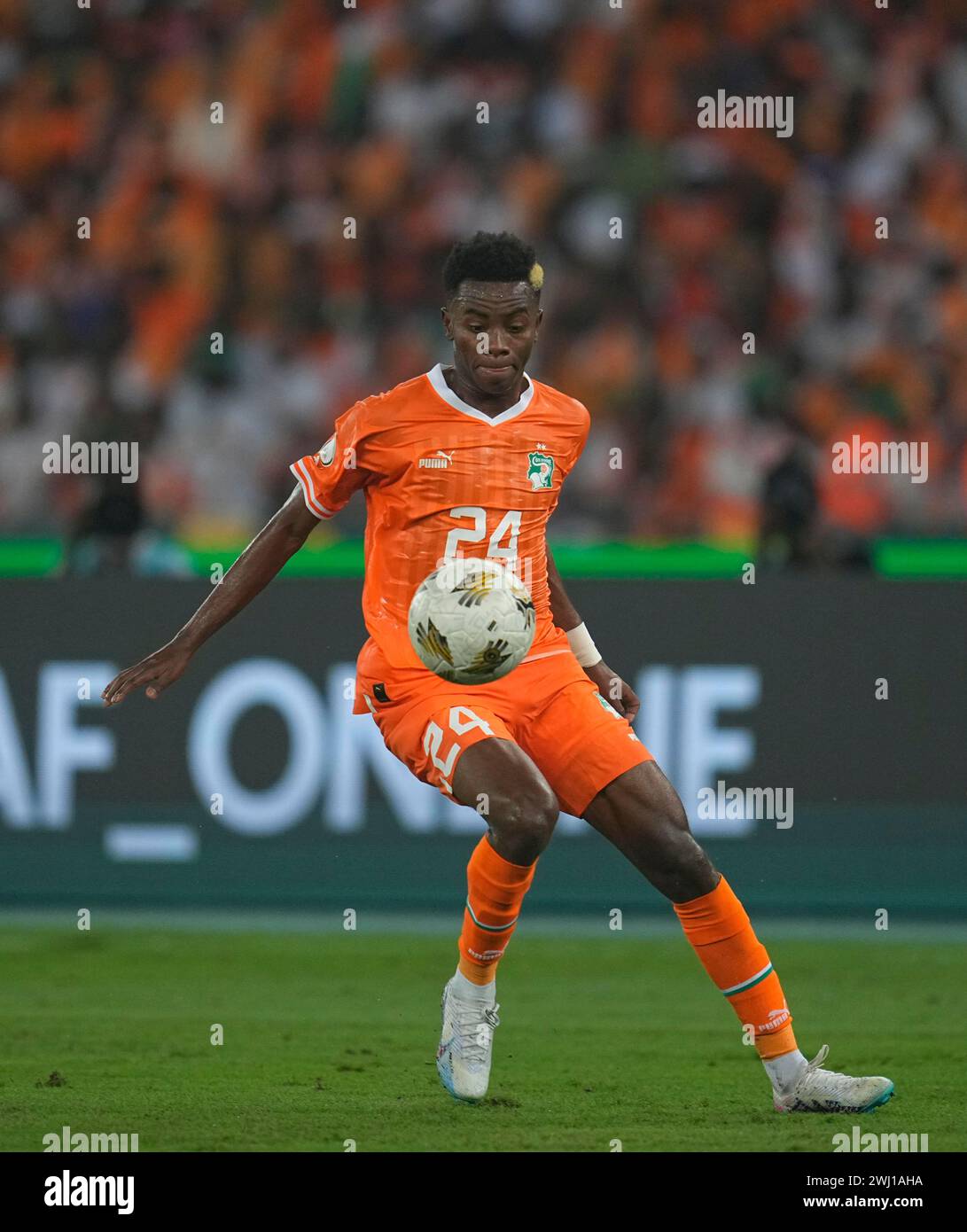 February 11 2024: Simon Adingra (Ivory Coast) controls the ball during ...