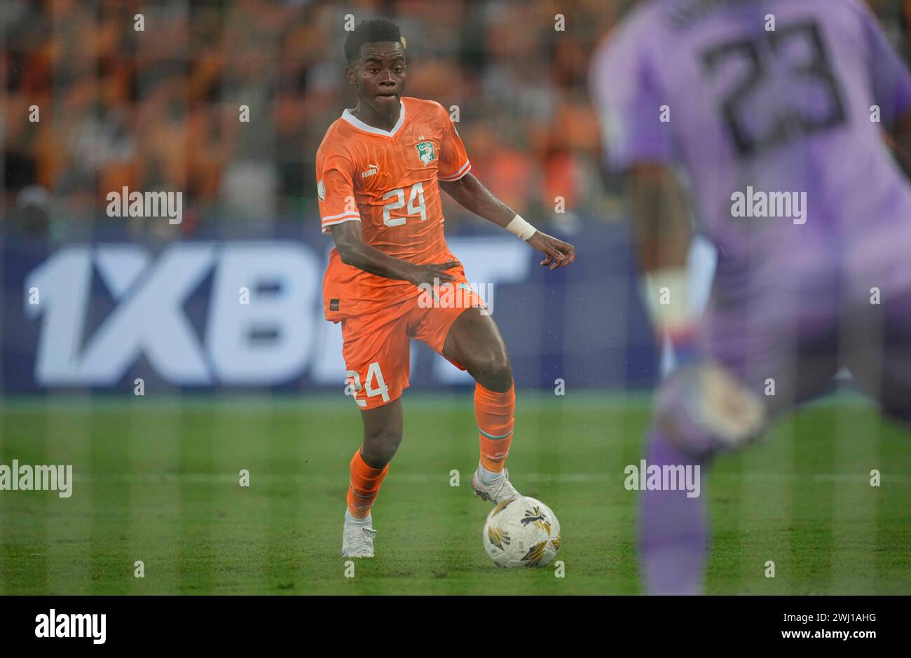 February 11 2024: Simon Adingra (Ivory Coast) controls the ball during ...