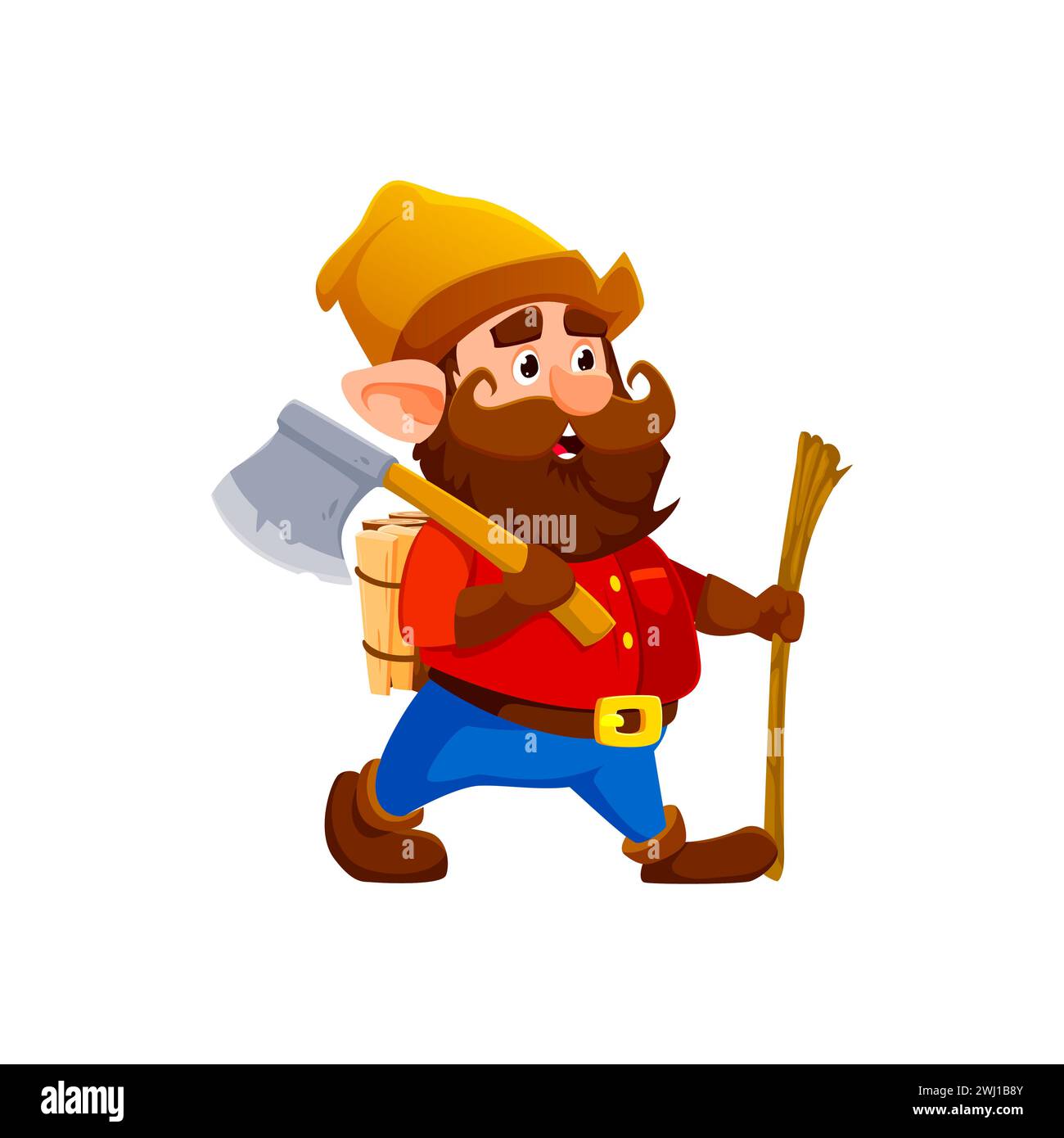 Cartoon gnome or dwarf lumberjack character Isolated vector personage ...