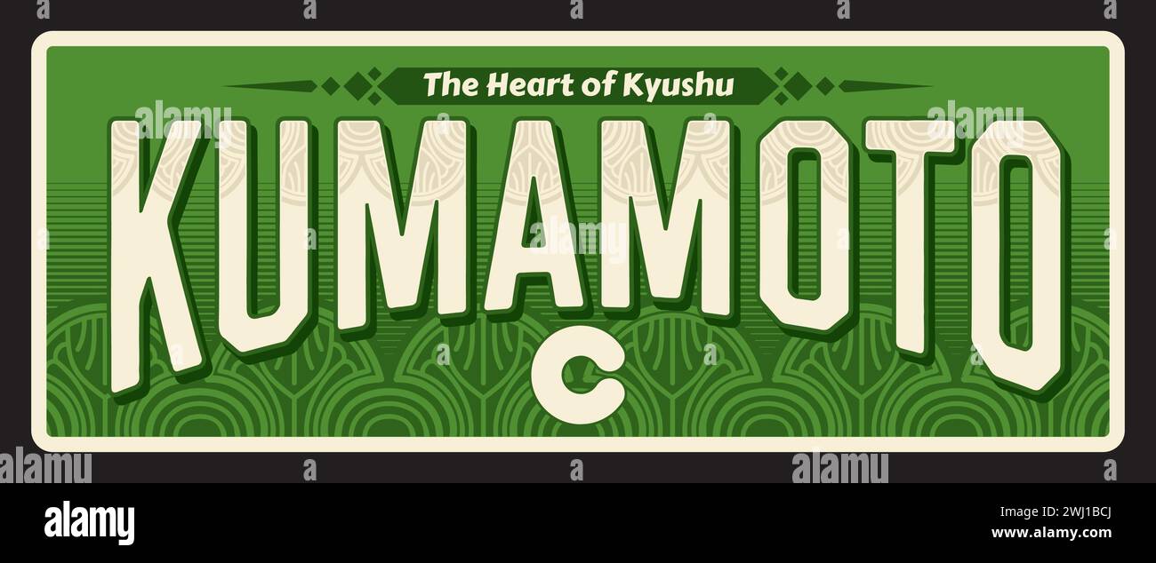 Kumamoto Japanese retro travel plate, tin sign. Japan city vacation ...