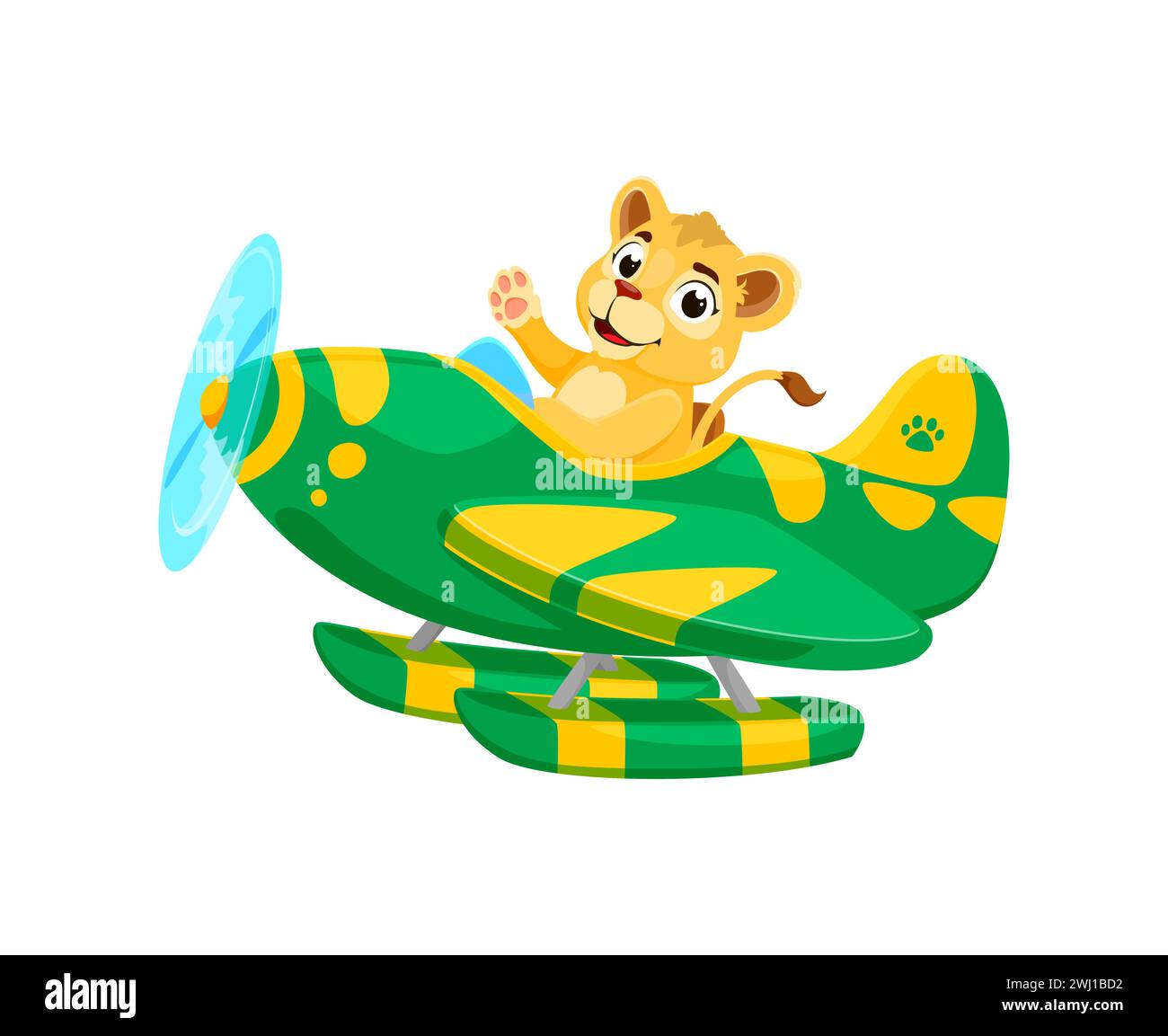 Baby animal character on plane. Cartoon animal lion kid airplane pilot ...