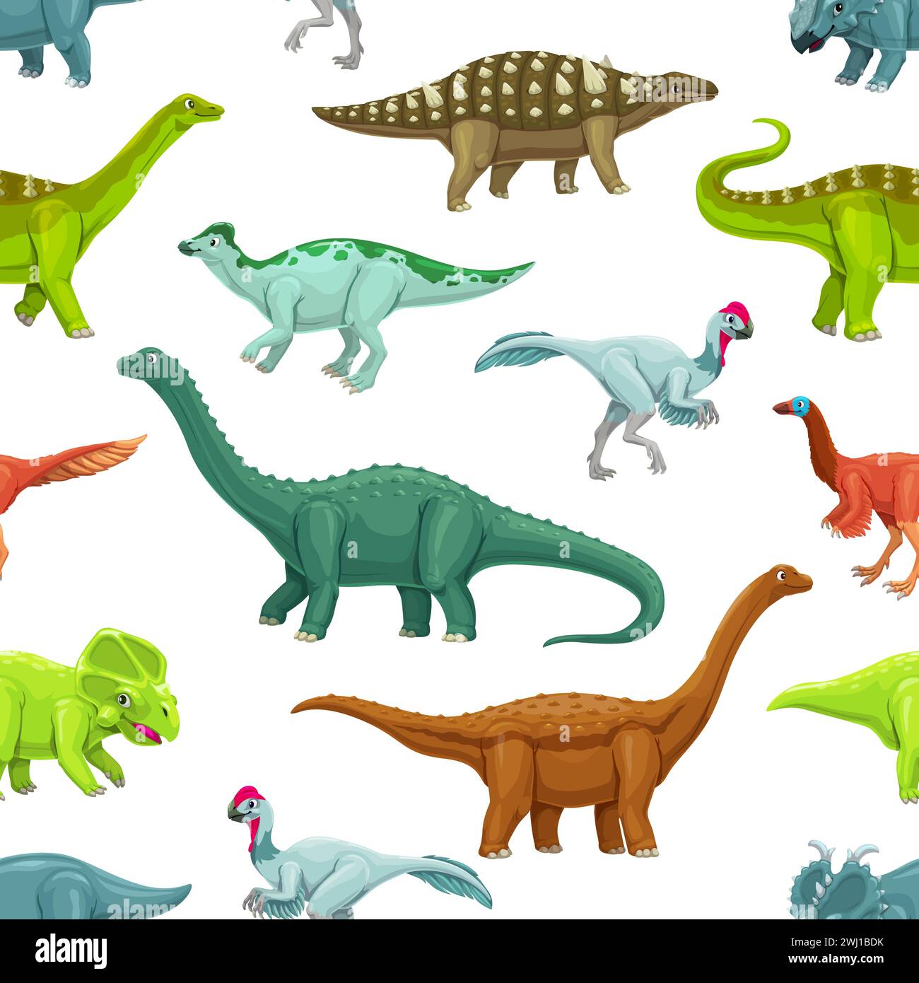 Cartoon dinosaur characters seamless pattern. Fabric vector print with ...