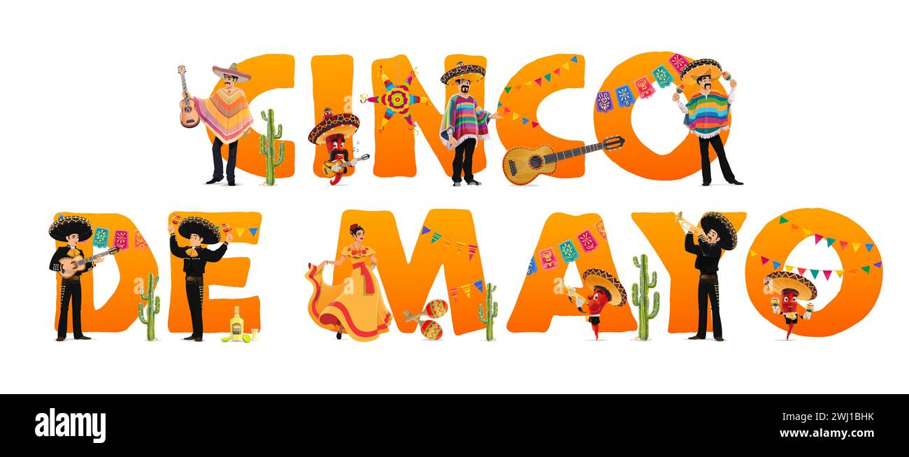 Cinco de mayo holiday banner with national mexican characters. Isolated ...