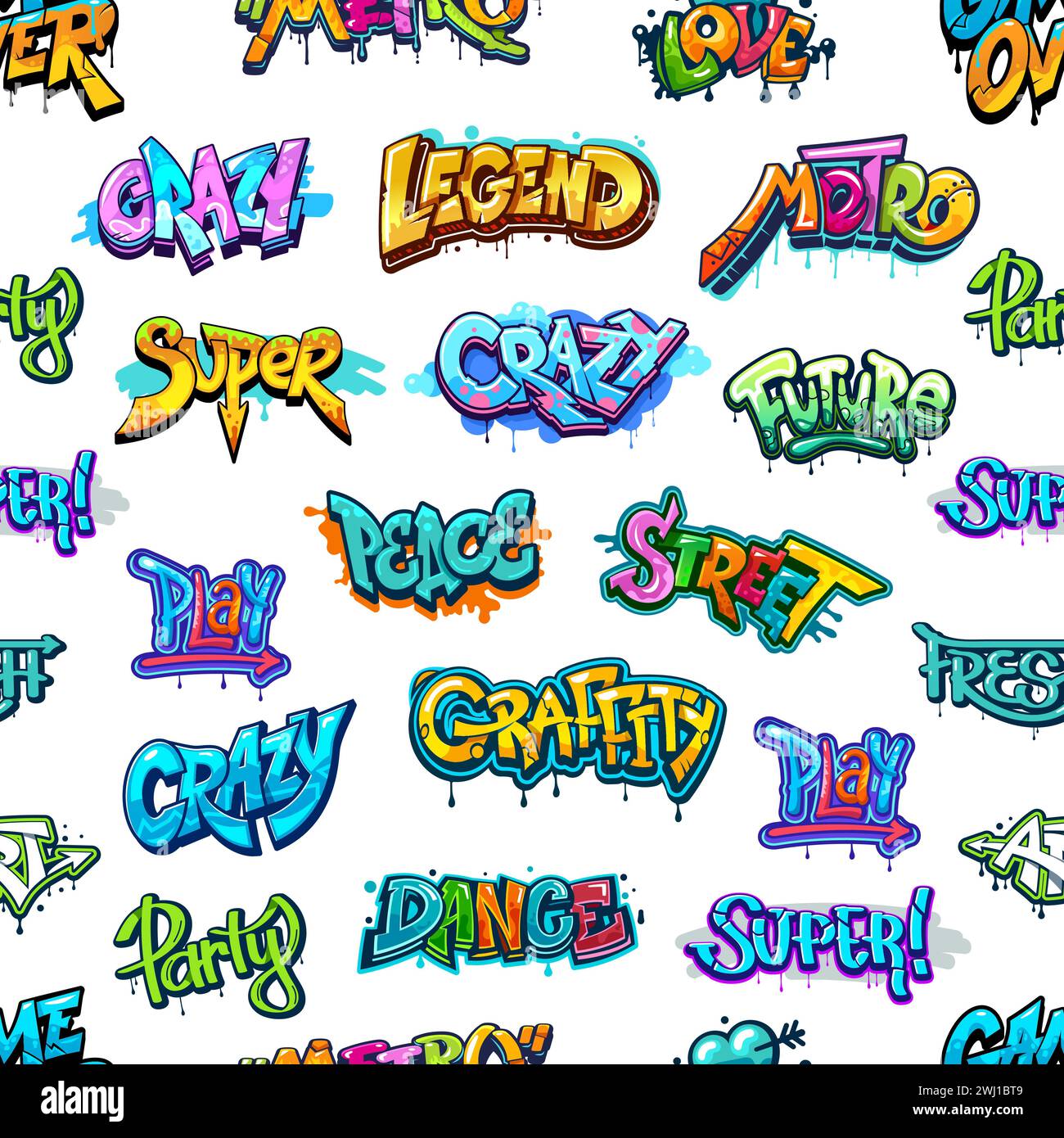 Graffiti street art, urban style seamless pattern. Hip Hop culture ...