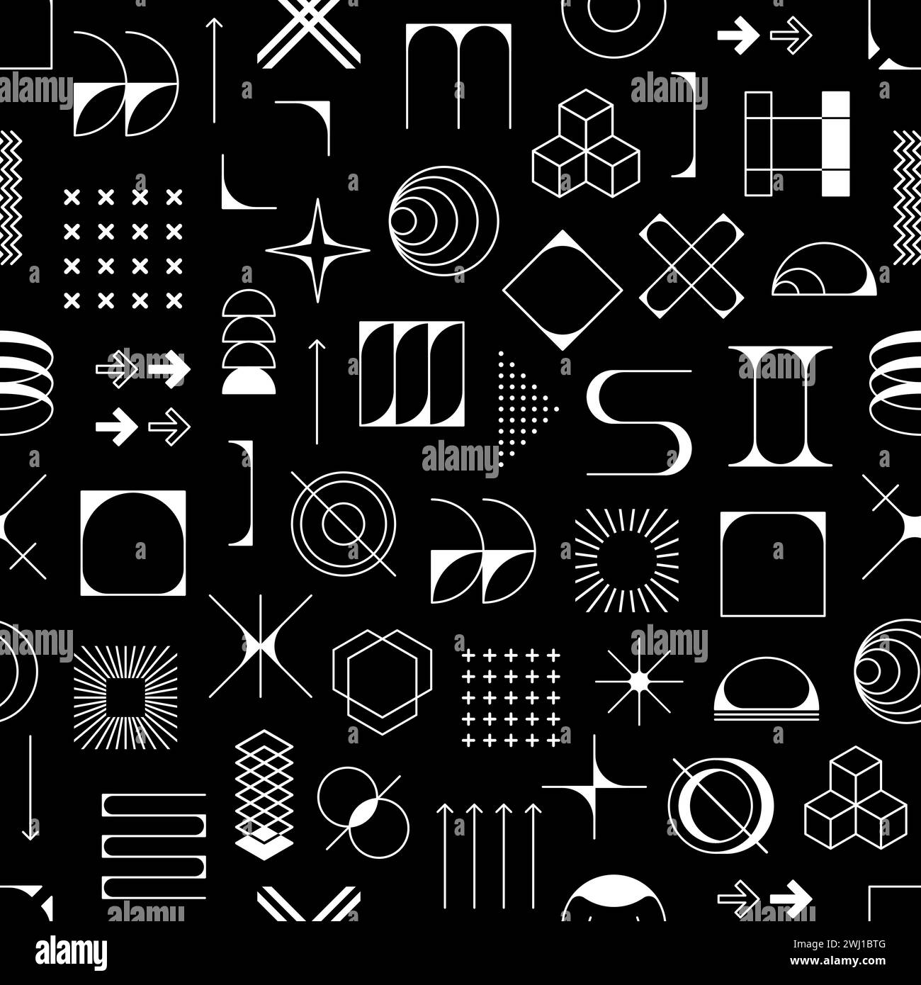 Brutalism futuristic shapes and modern geometric figures seamless pattern, vector background ...