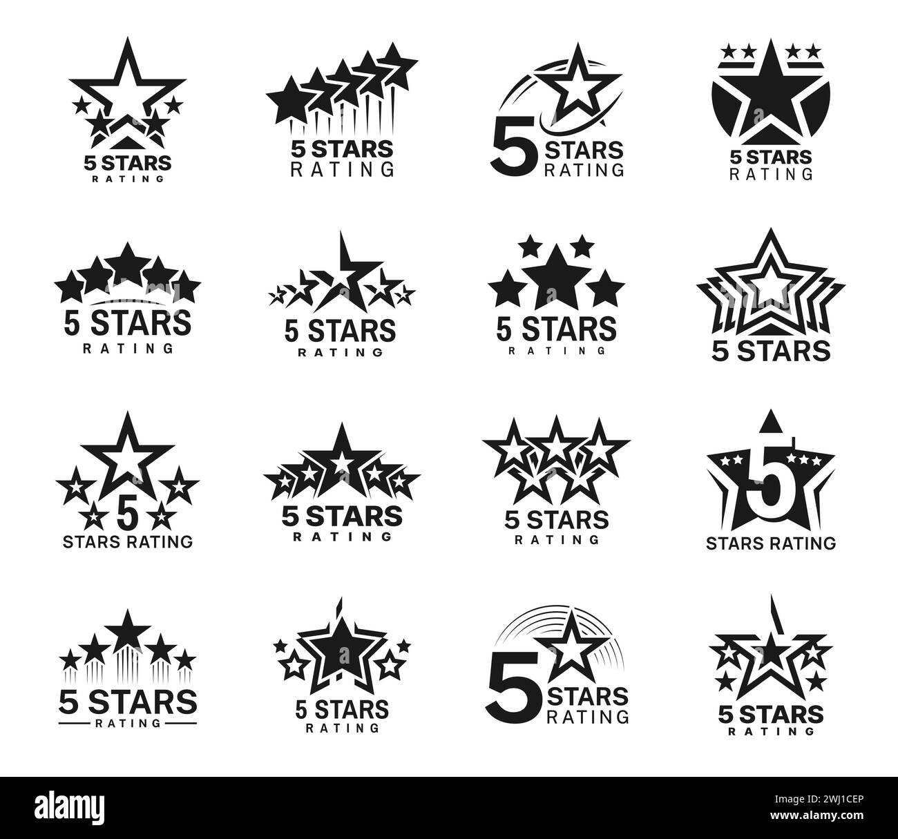 Five star rating, best award or review icons for service satisfaction ...