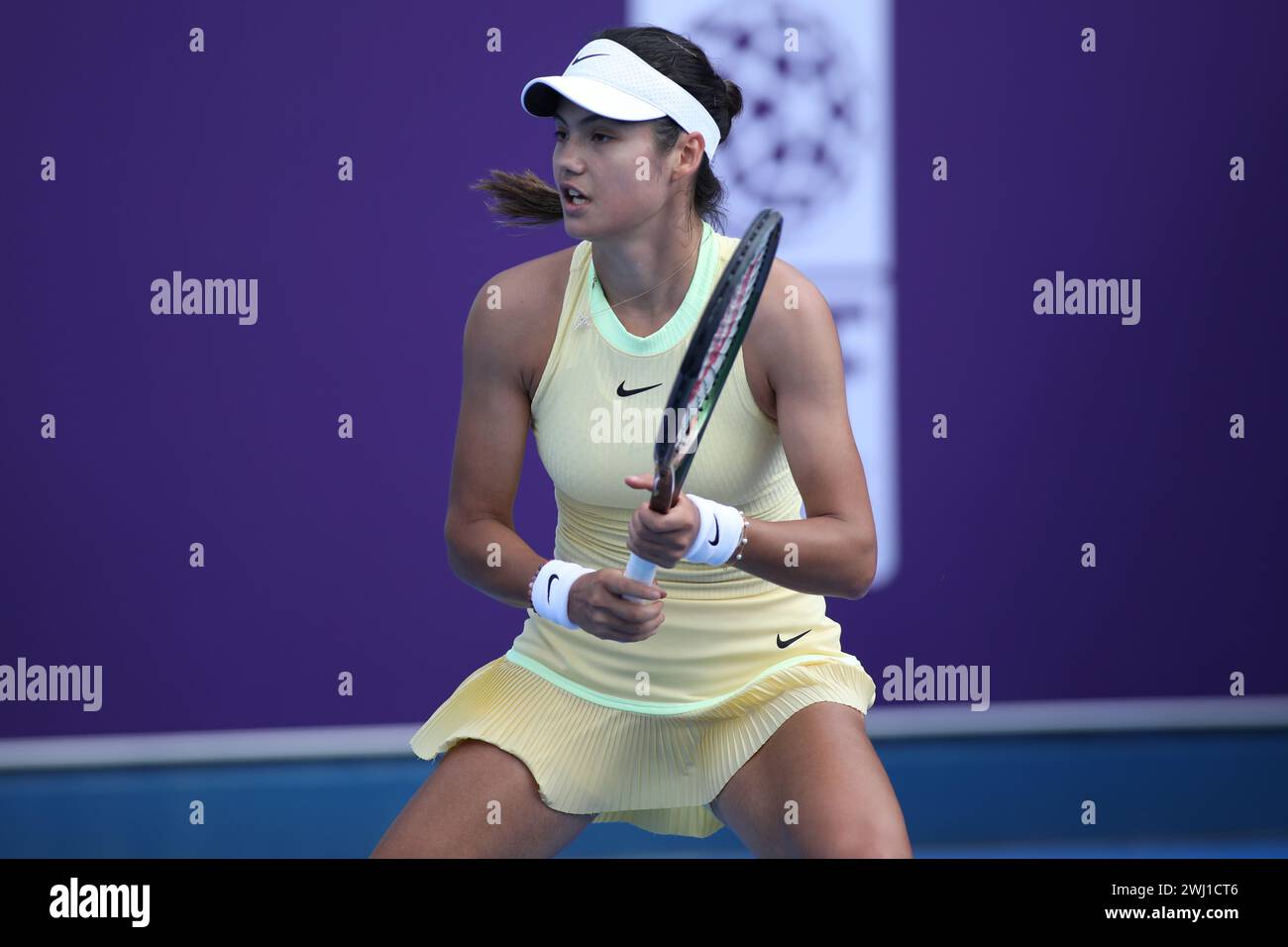 DOHA, QATAR - FEBRUARY 12: Emma Raducanu of Great Britain in action ...