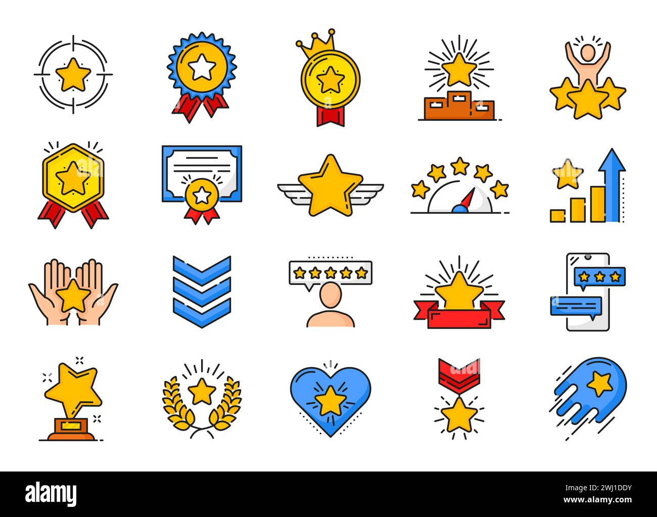 Quality rating color icons, rank, reward, grade star symbols. Vector ...
