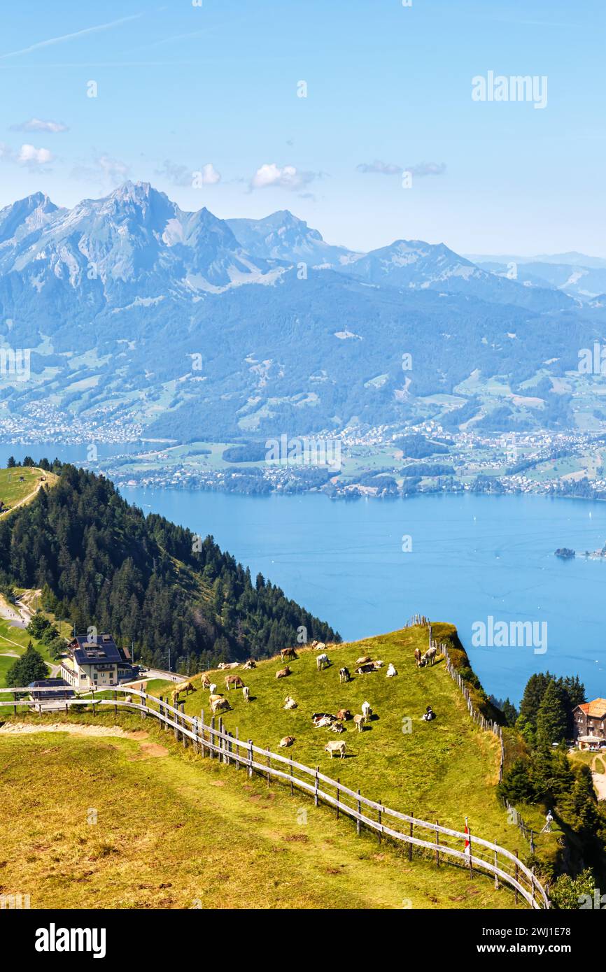 View from Mount Rigi to Lake Lucerne and Pilatus Alps mountains ...