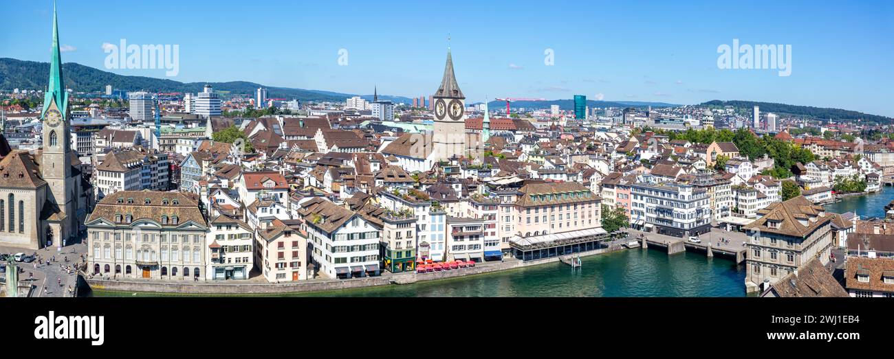 Zurich skyline from above with river Limmat panorama in Switzerland ...