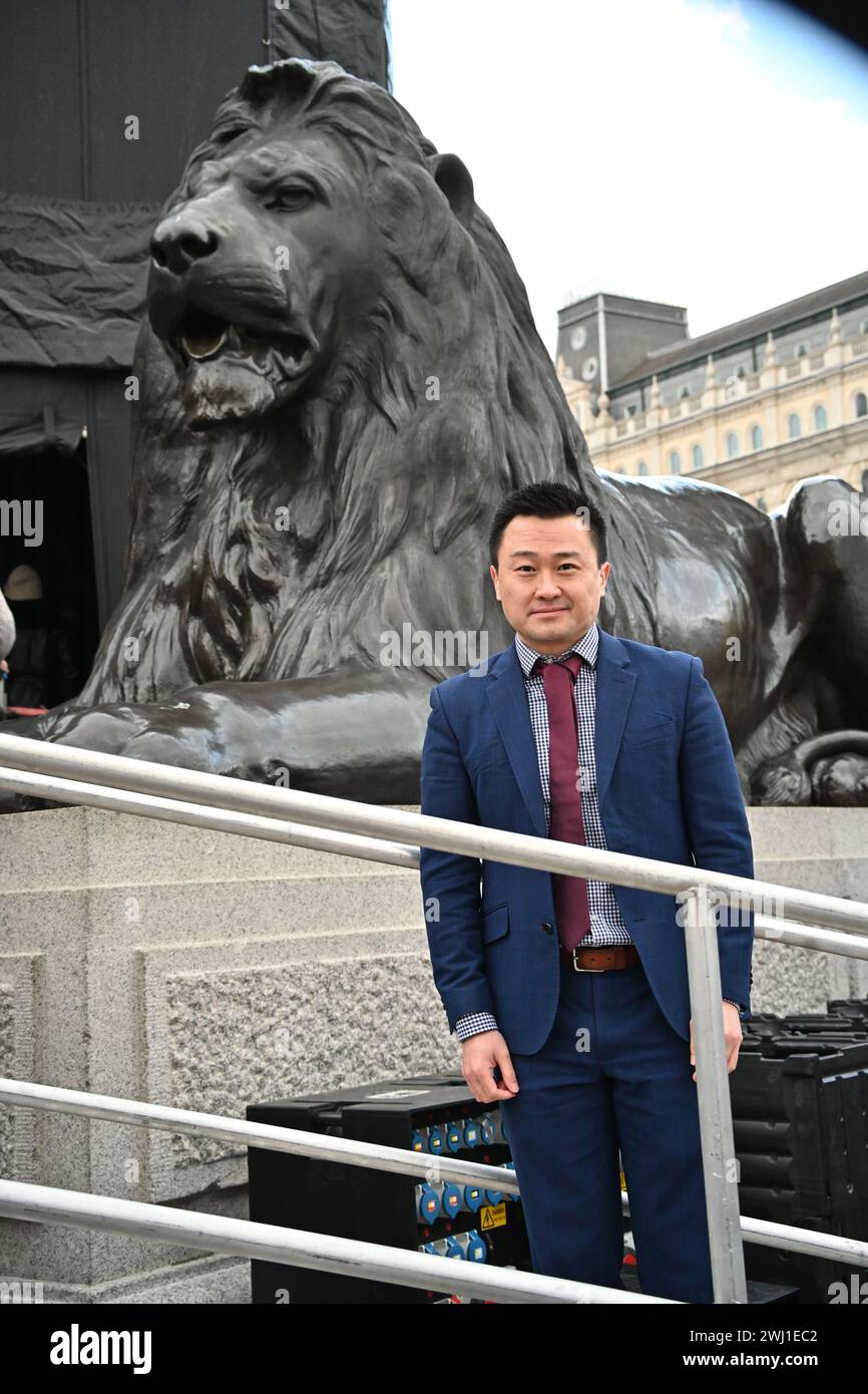 Trafalgar square, London, UK, 11 February 2024: Presenter Mr Hu for the ...
