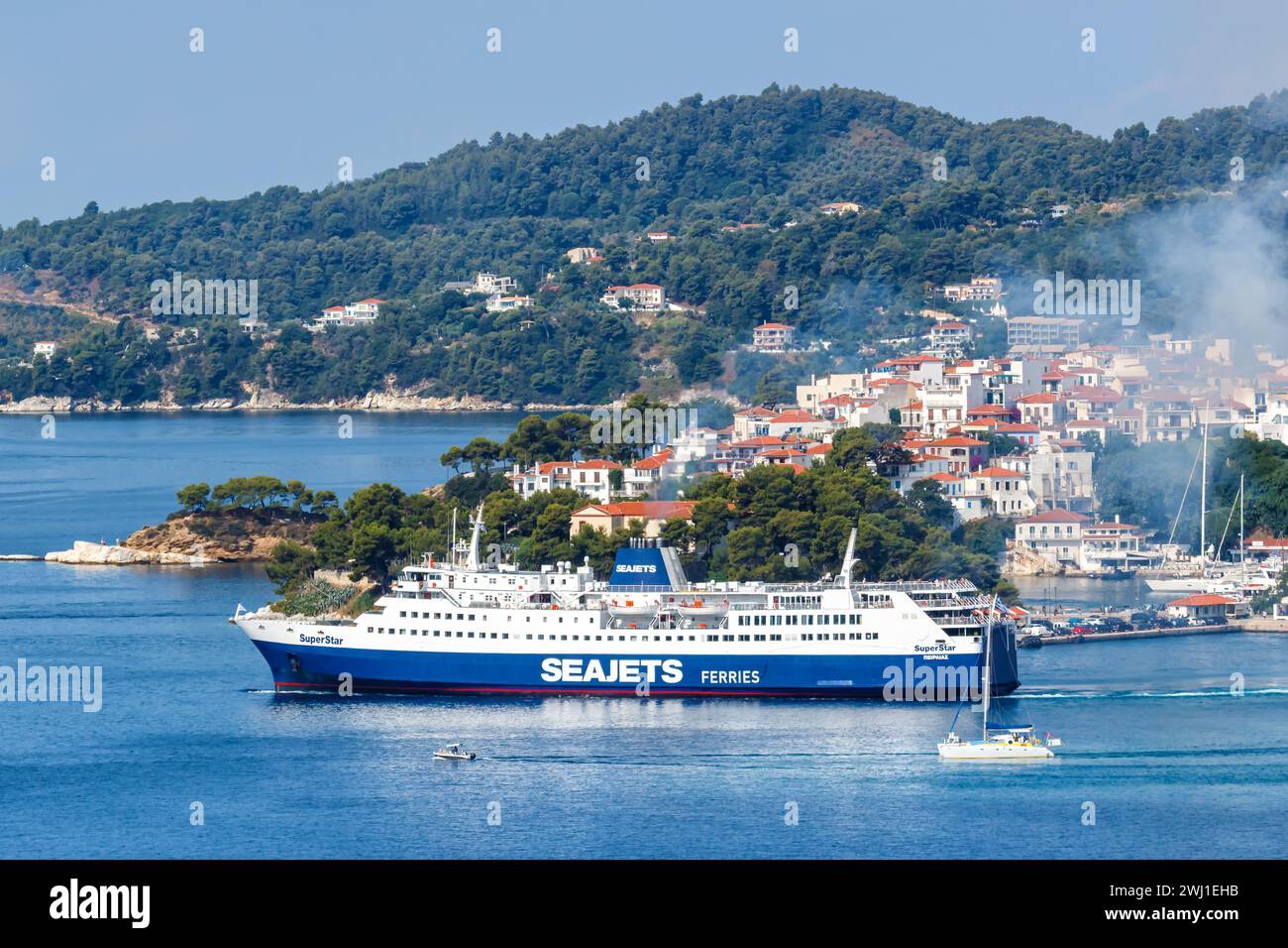 Seajets ferry and boats in the sea off the Mediterranean island of ...