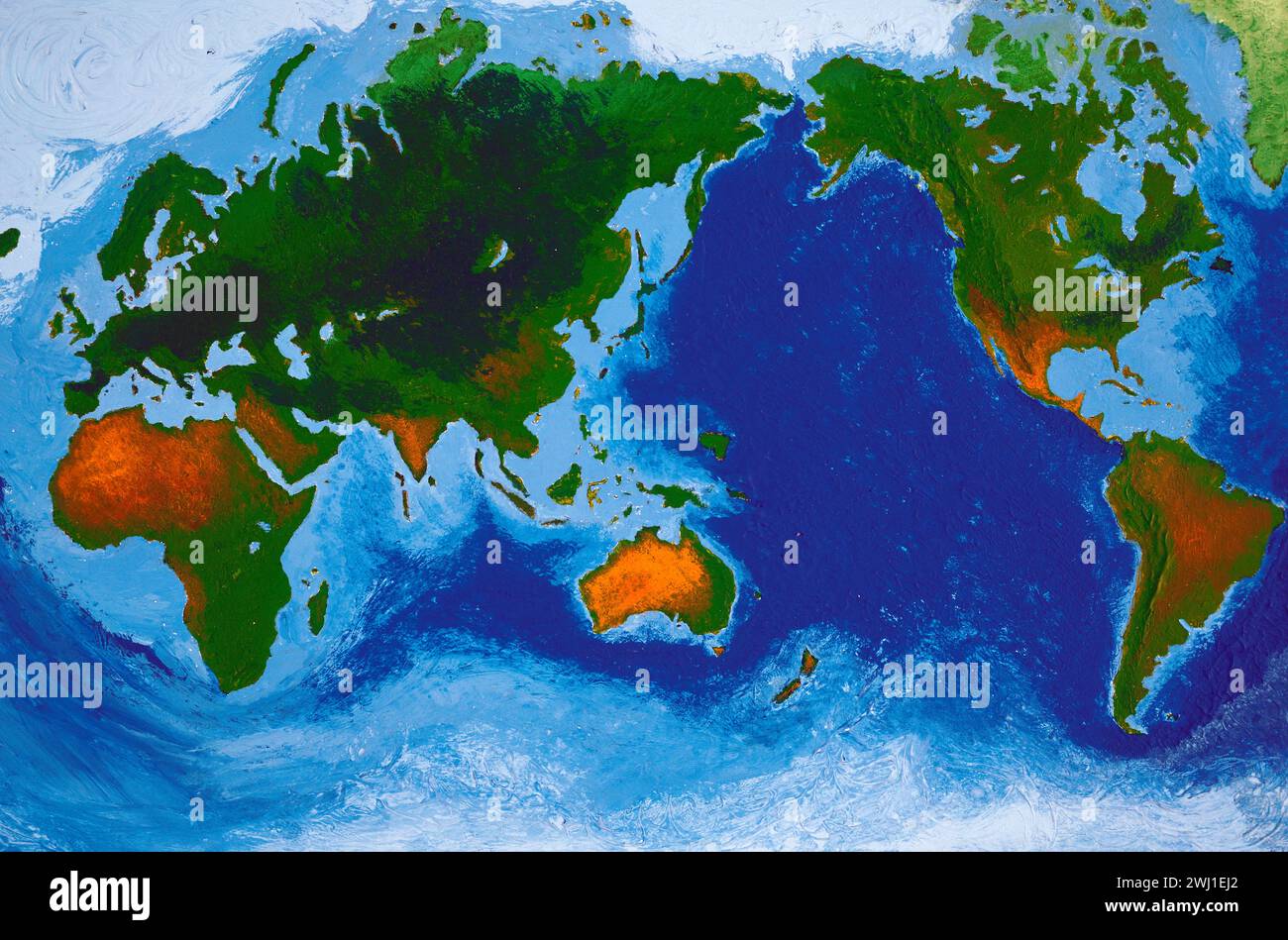 Artwork. Painting Illustration map of the World Stock Photo - Alamy