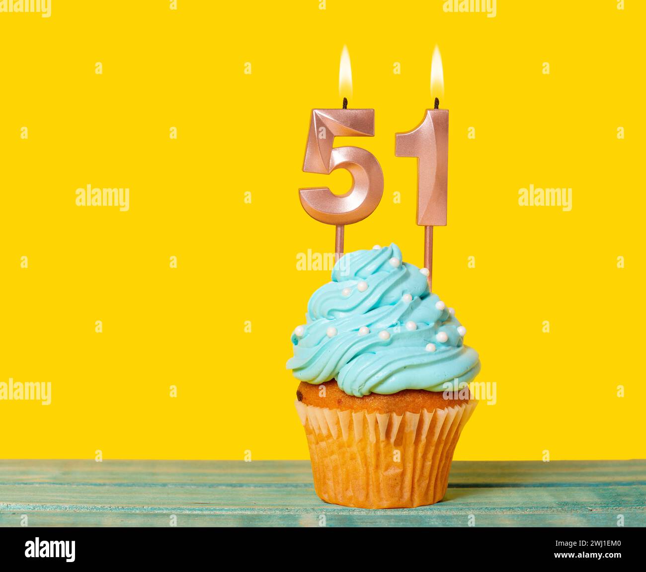 Birthday Cake With Candle Number 51 - On Yellow Background Stock Photo ...