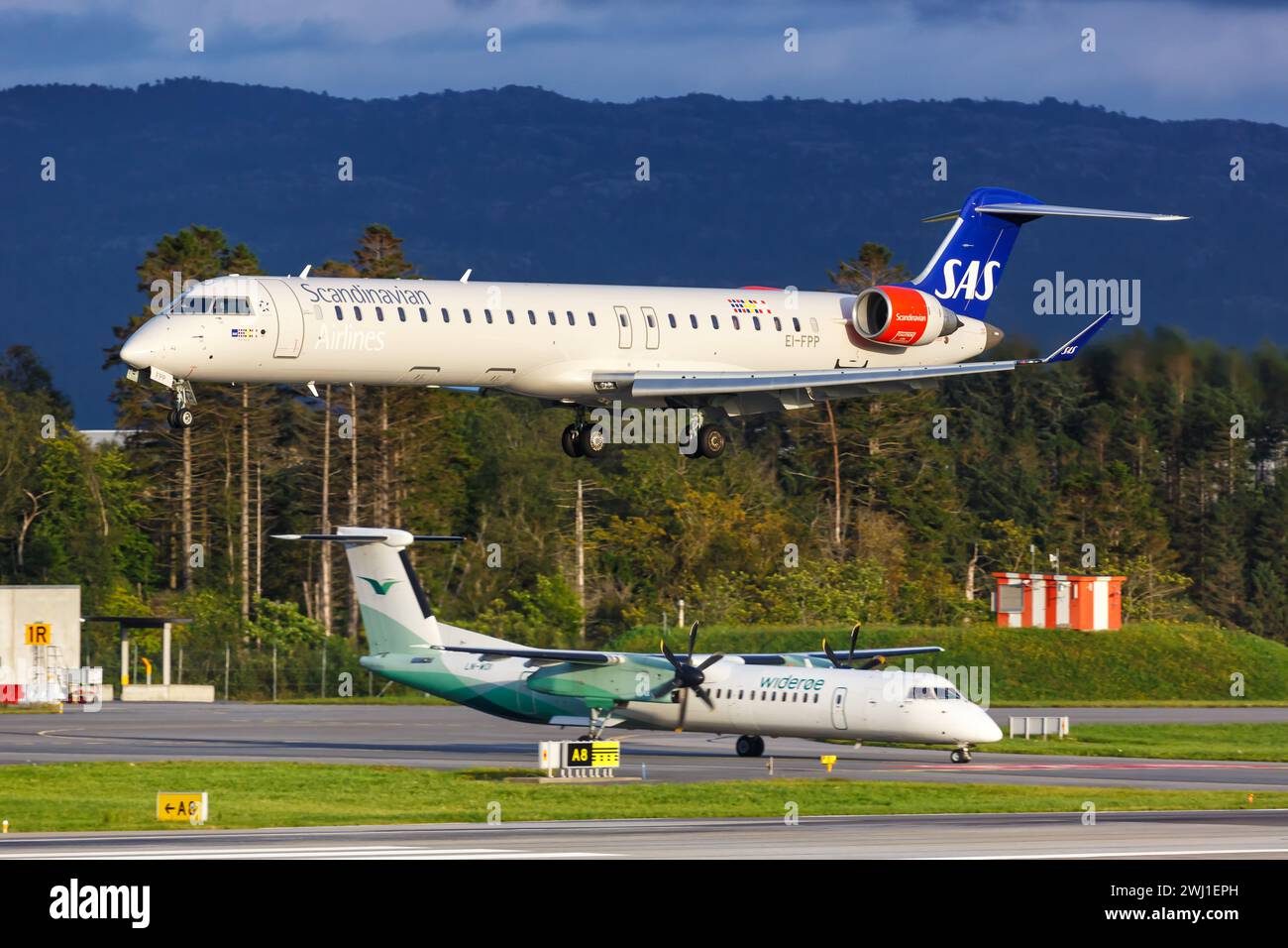 SAS Scandinavian Airlines Bombardier CRJ900 aircraft Bergen Airport in ...