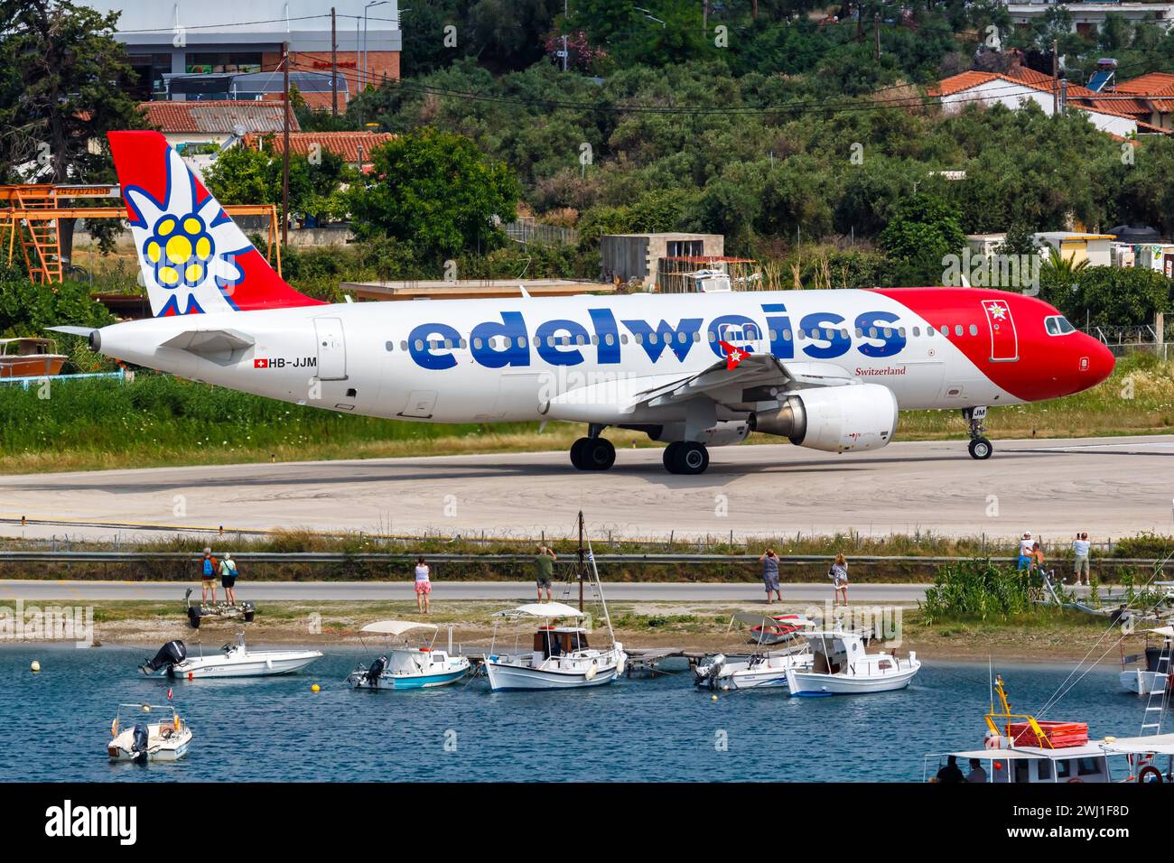 Edelweiss Airbus A320 aircraft Skiathos Airport in Greece Stock Photo ...