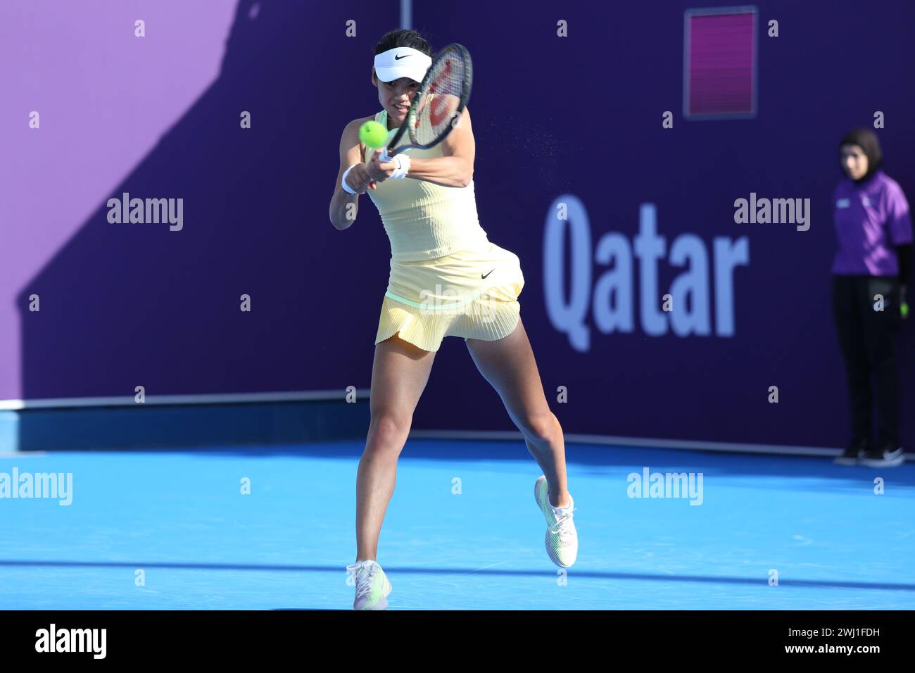 DOHA, QATAR - FEBRUARY 12: Emma Raducanu of Great Britain in action ...