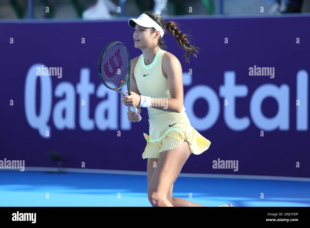 DOHA, QATAR - FEBRUARY 12: Emma Raducanu of Great Britain in action ...