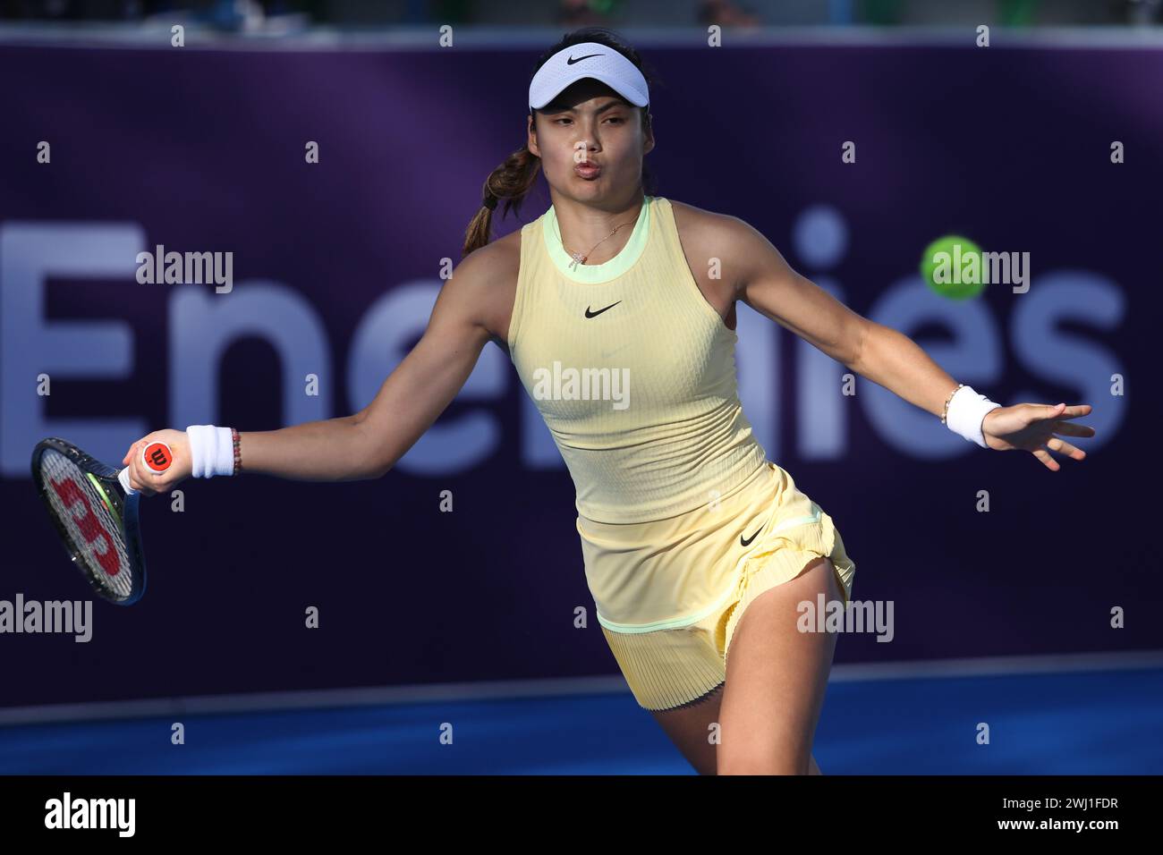 DOHA, QATAR - FEBRUARY 12: Emma Raducanu of Great Britain in action ...