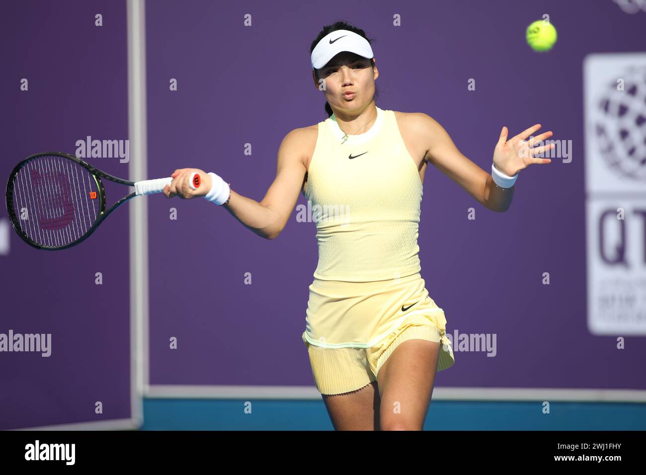 DOHA, QATAR - FEBRUARY 12: Emma Raducanu of Great Britain in action ...
