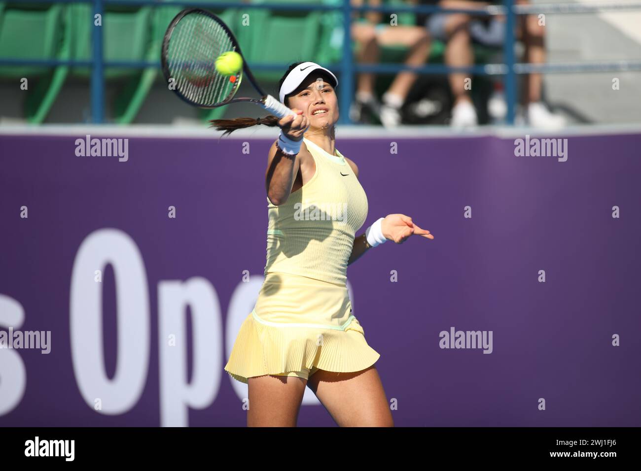 DOHA, QATAR - FEBRUARY 12: Emma Raducanu of Great Britain in action ...