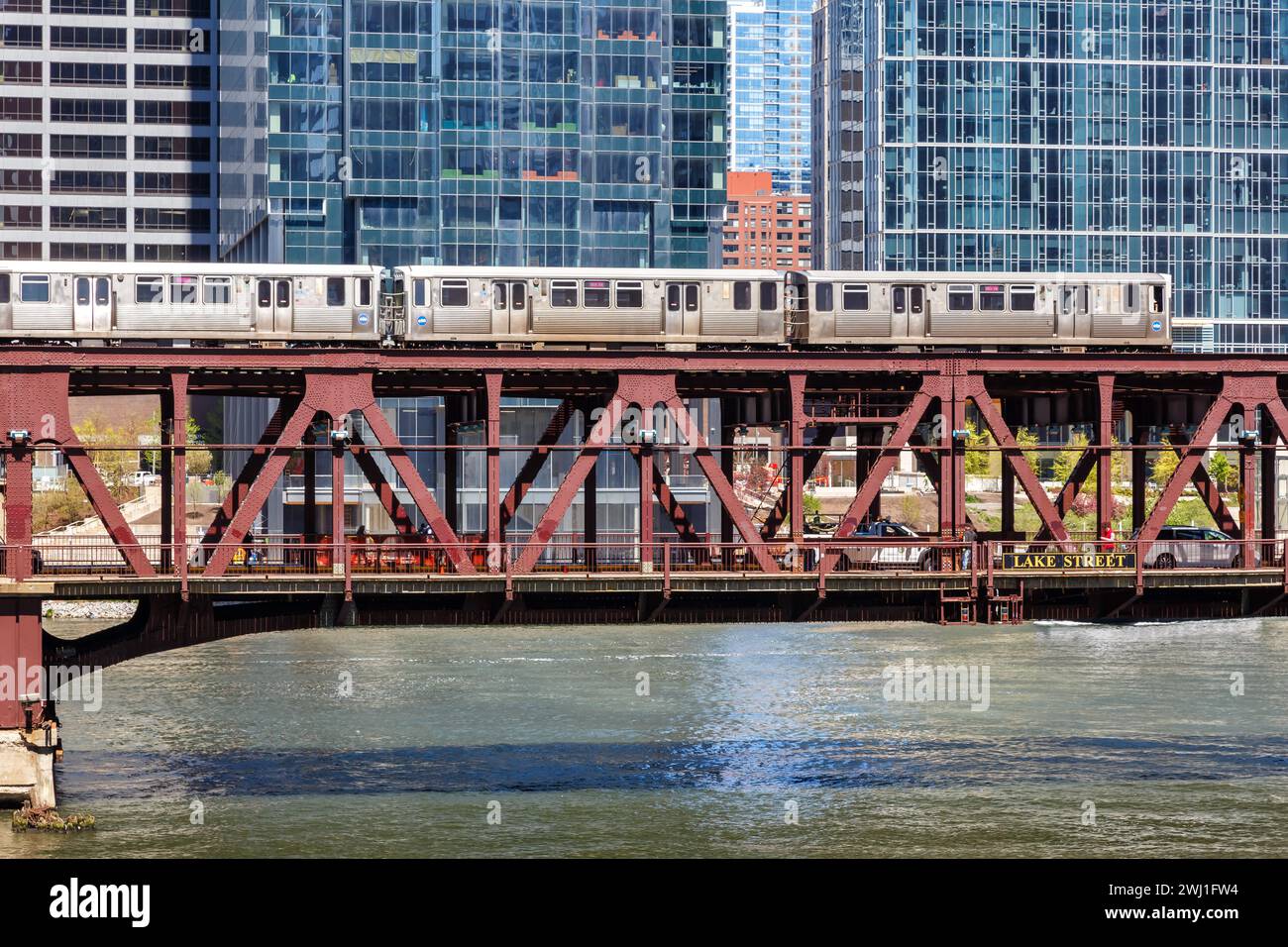 Chicago L Elevated subway train public transportation on a bridge in ...