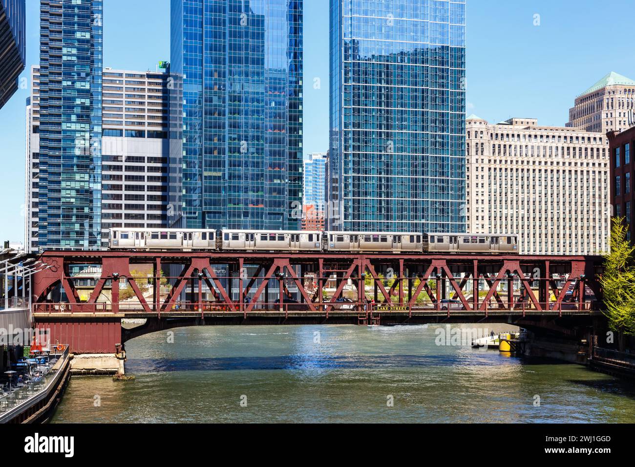 Chicago L Elevated subway train public transportation on a bridge in ...
