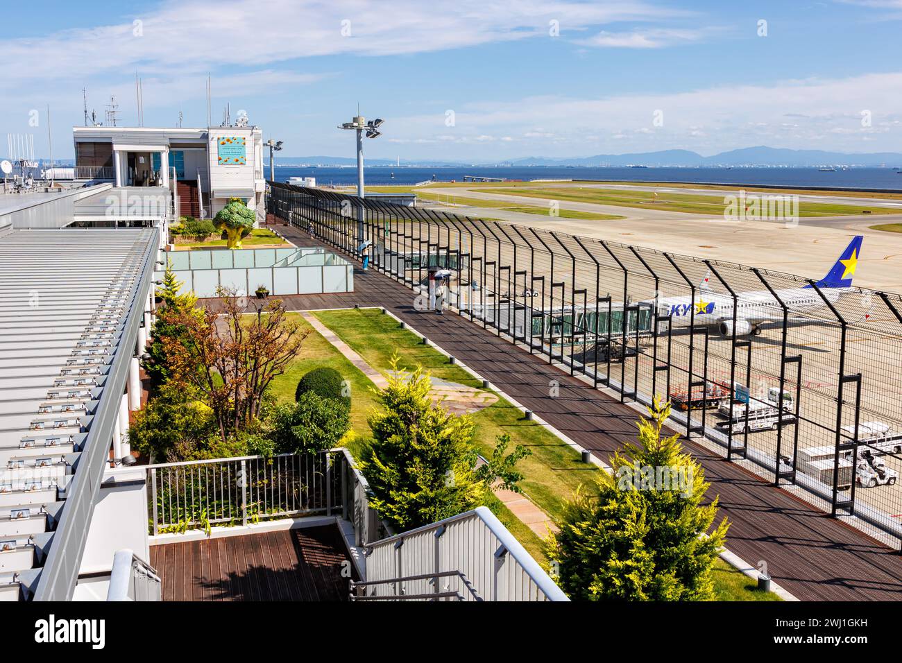 Viewing terrace at the terminal of Kobe Airport (UKB) in Japan Stock ...