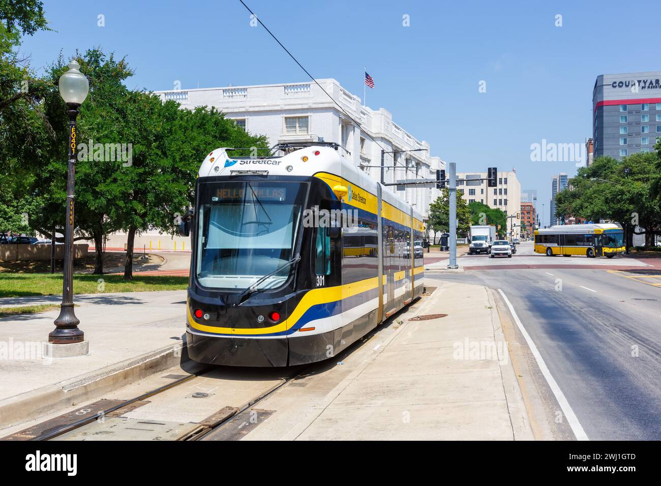 Dallas Streetcar Tram local traffic at Union Station in Dallas, USA ...