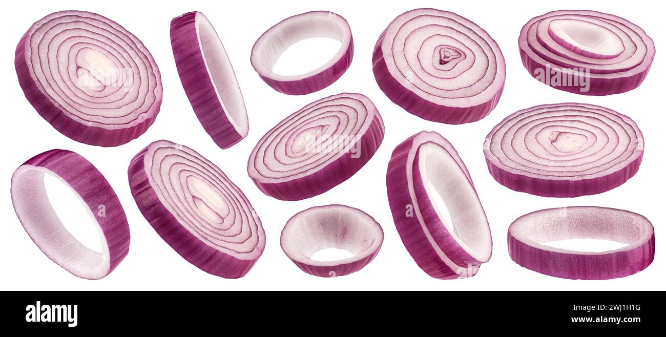 Red onion rings isolated on white background, full depth of field Stock ...