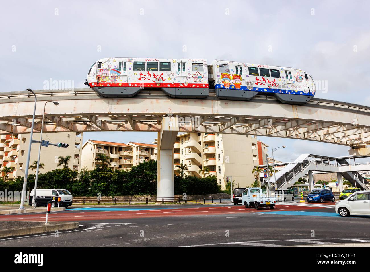 Okinawa Monorail train of the monorail with the Little twin stars local ...