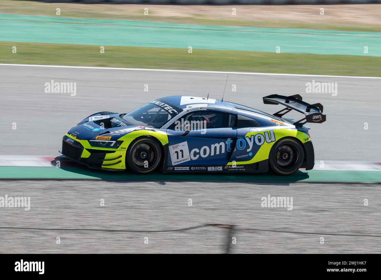 Audi R8 LMS GT3 EVO II in blue and yellow at the Fanatec GT World at ...