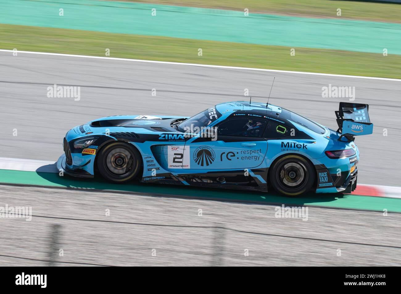 Mercedes Benz AMG GT3 EVO in blue at the Fanatec GT World at the ...