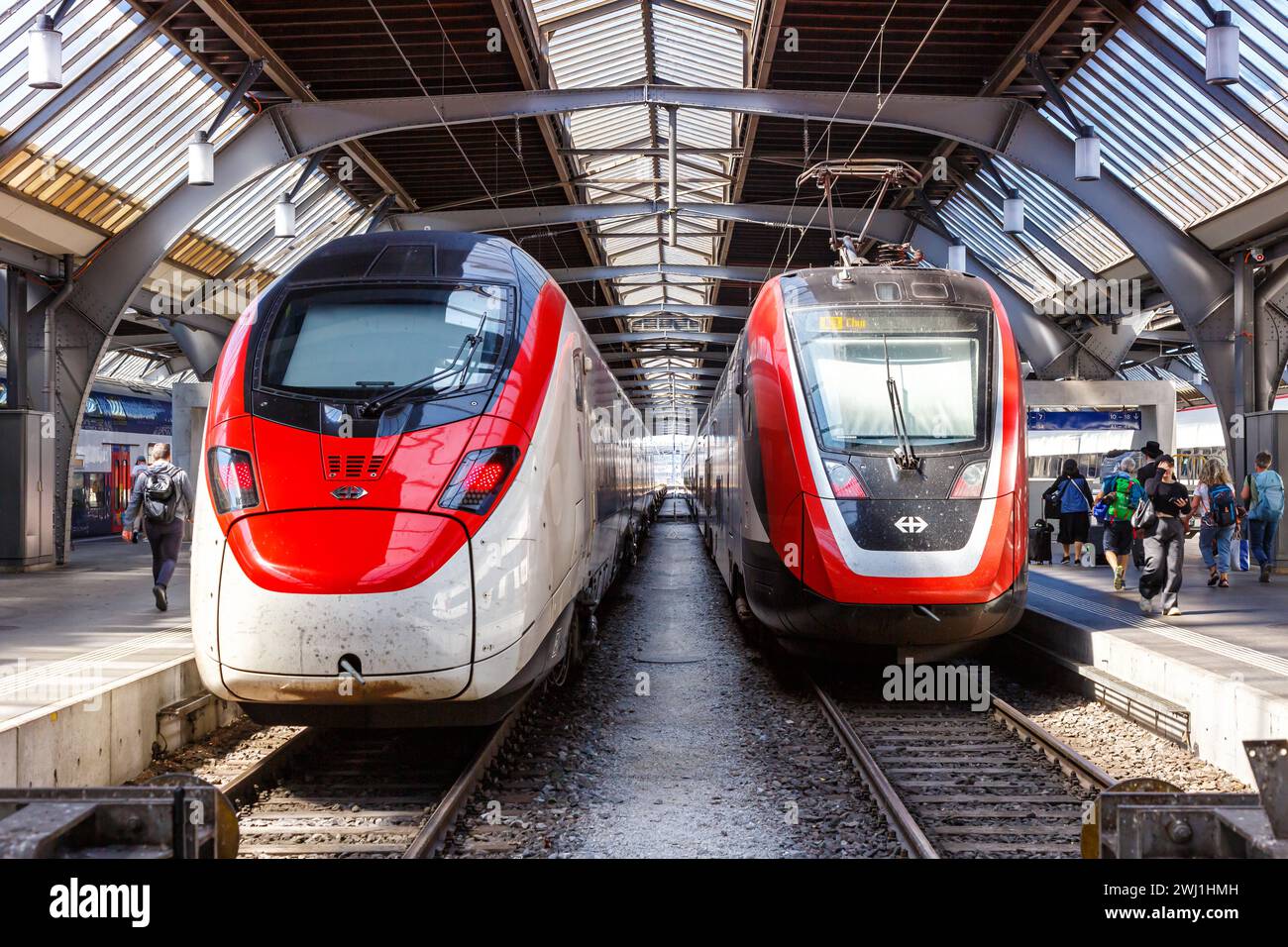 SBB Swiss Federal Railways passenger trains at Zurich main station ...
