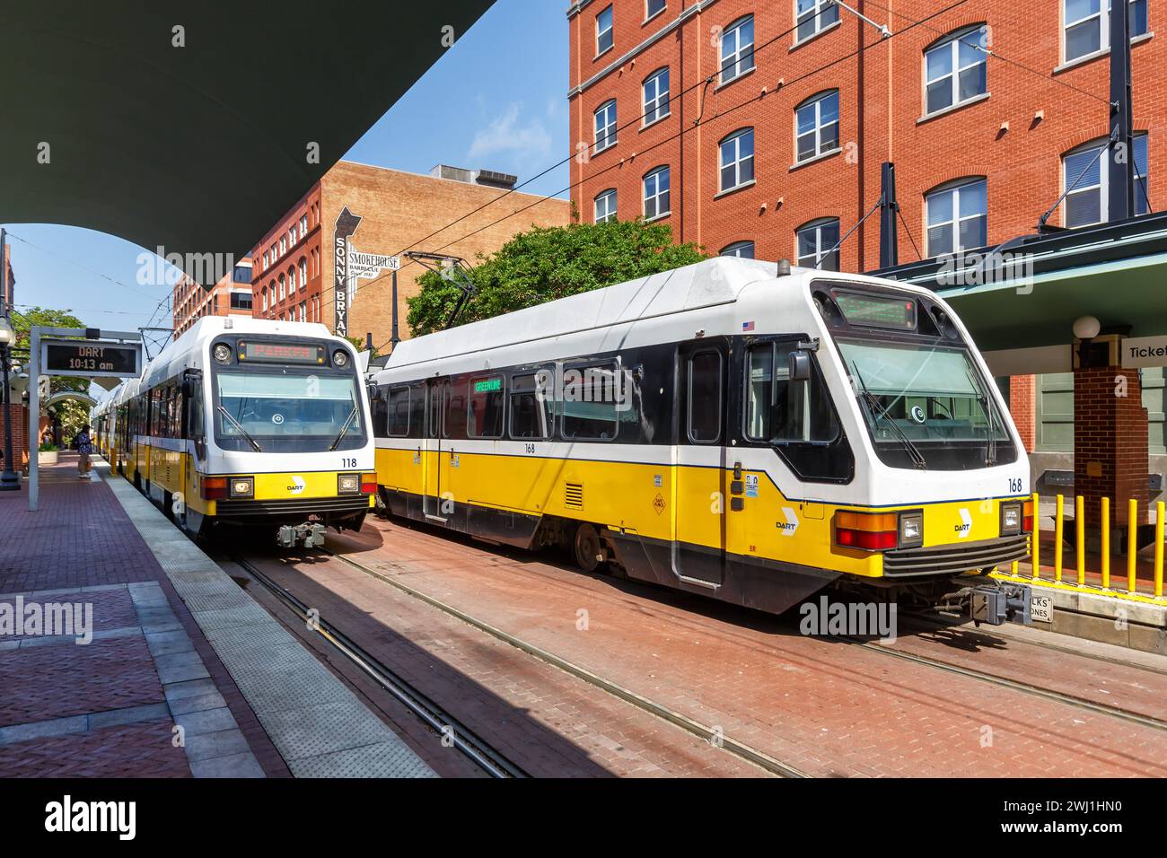 Dallas DART Light Rail commuter rail service at the West End stop in ...