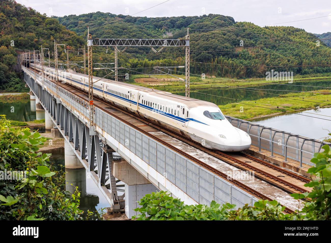 Shinkansen type N700 high-speed train of Japan Rail JR train on the ...
