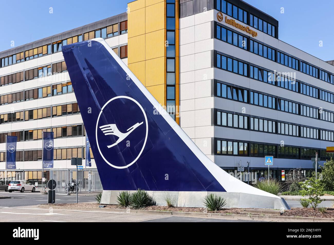 Aircraft tail unit at Lufthansa base at Frankfurt airport in Germany ...