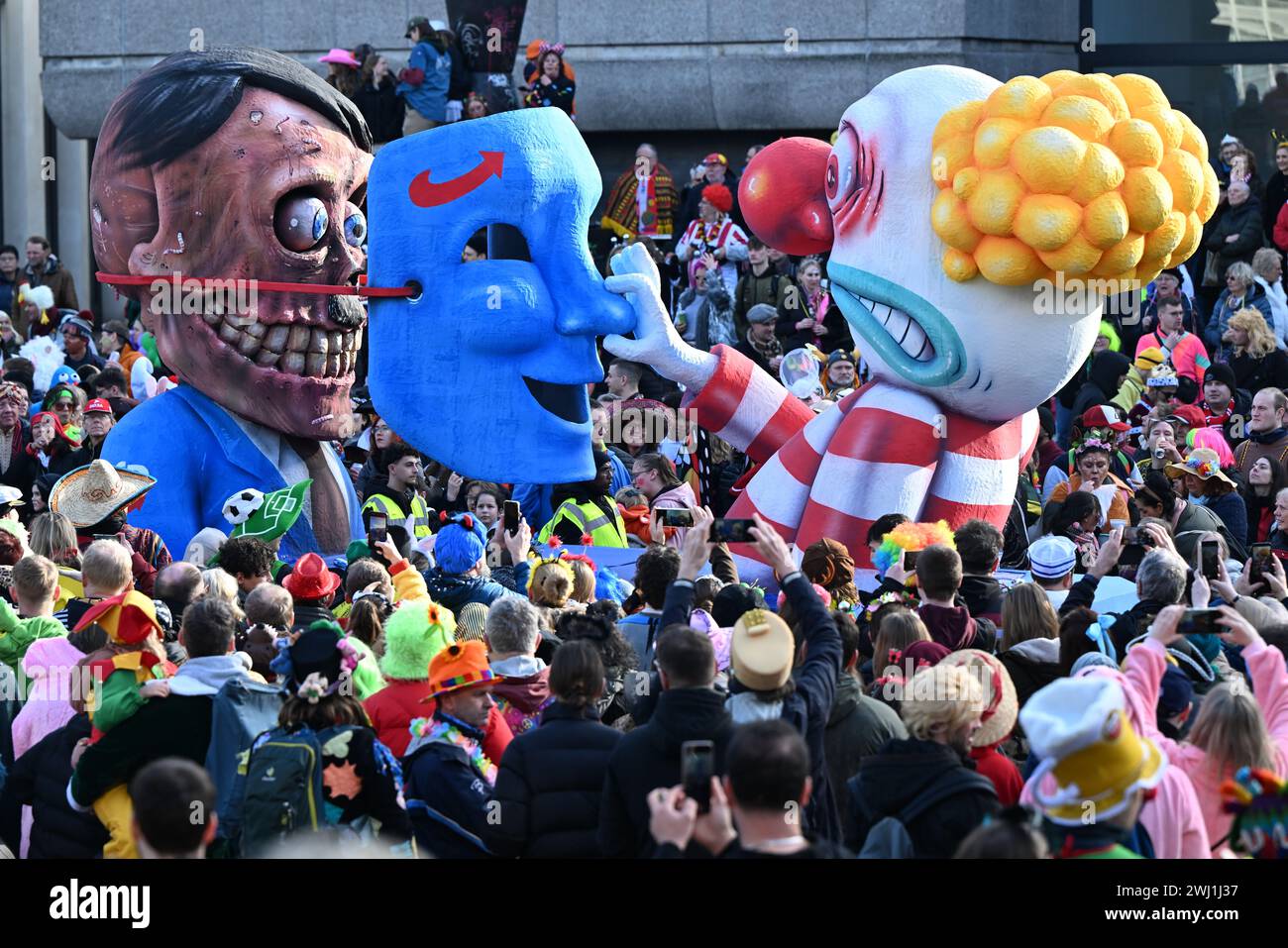 Duesseldorf, Germany. 12th Feb, 2024. The themed float, which shows a ...
