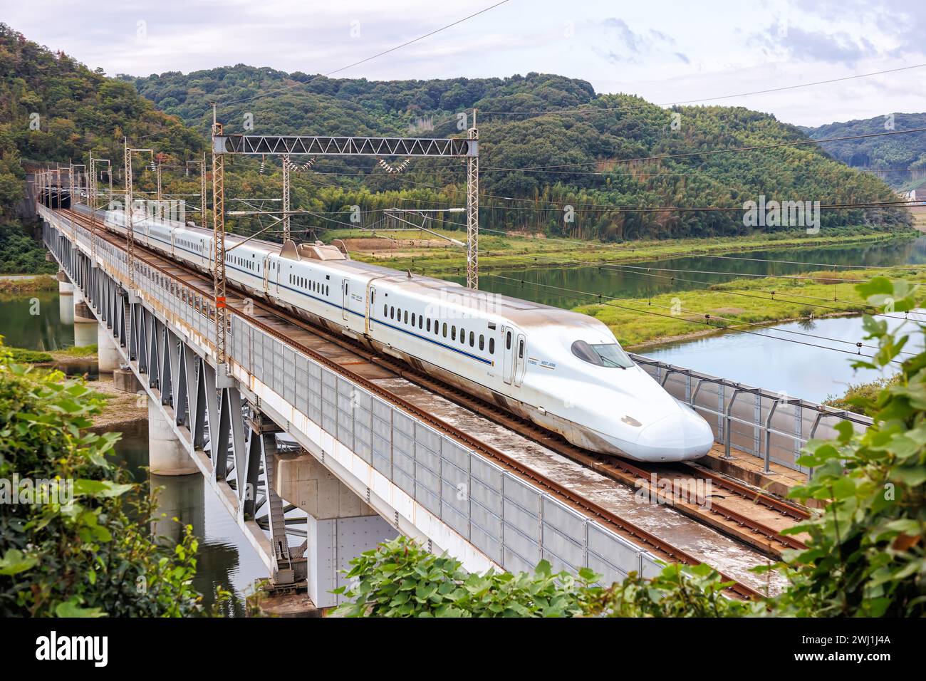 Shinkansen type N700 high-speed train of Japan Rail JR West train on ...