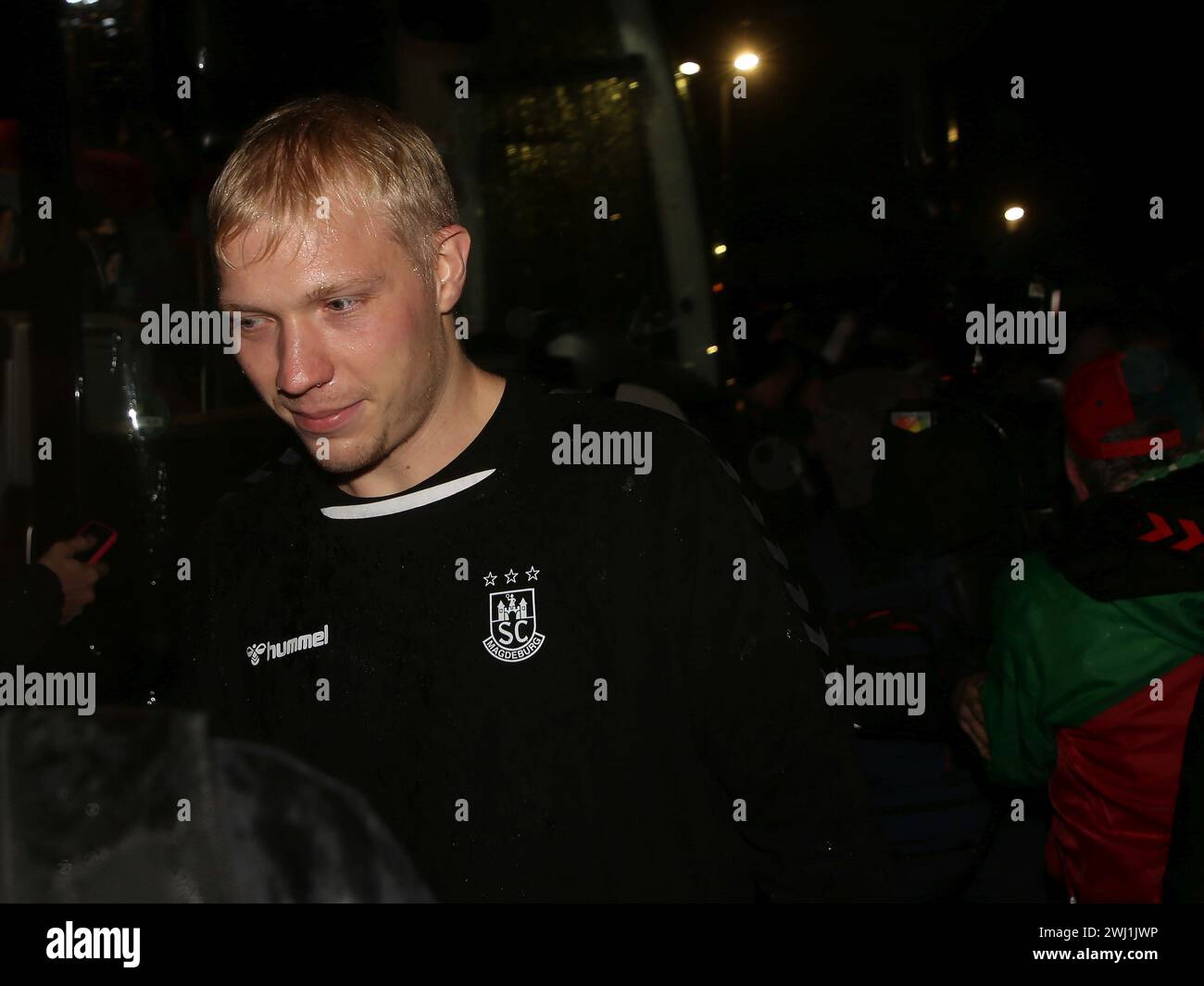 Magnus Saugstrup SC Magdeburg IHF Super Globe winner 2023 at reception in Magdeburg on 11/13 ...