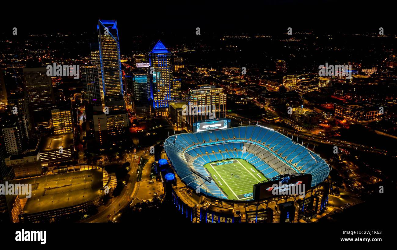 Night Aerial View Of The Bank of America Stadium In The City Of ...