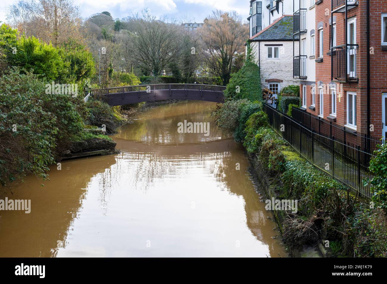 A footbridge over the Truro River flowing through Truro City centre in ...